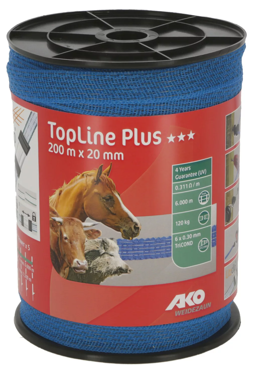 AKO TopLine Plus villanypásztor szalag - kék, 200 m x 20 mm